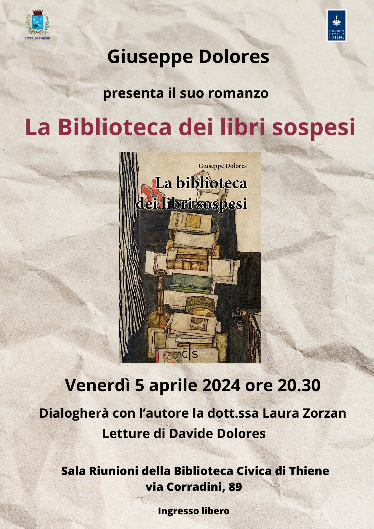 Thiene. Giuseppe Dolores presenta il suo primo romanzo "La biblioteca dei libri sospesi ...