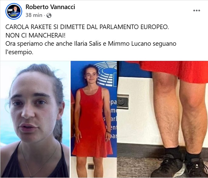 Vannacci posta la foto di Carola Rackete: “Non ci mancherà. Mostra i ...